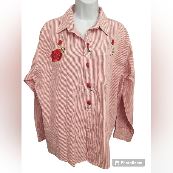 Marquis | Tops | Marquis Red And White Pinstripe Button Down Shirt With ...